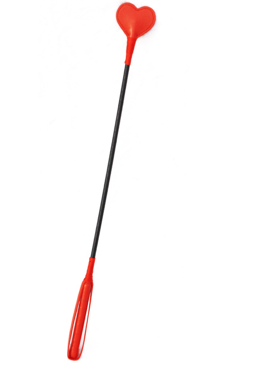 Cravache Coeur Rouge en Cuir 64cm