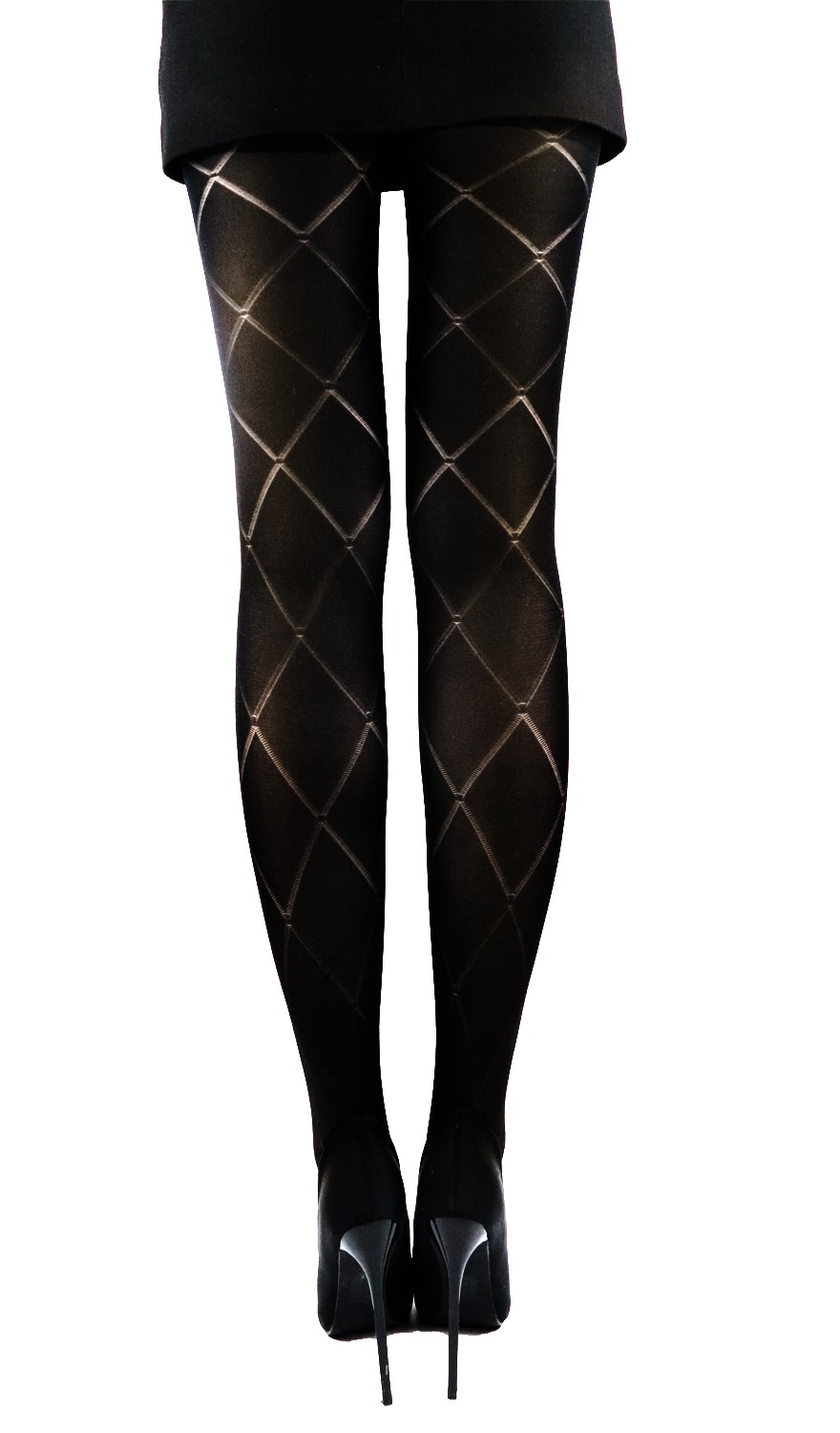 Collant Noir Opaque Jacquard Effet Motif Carreau