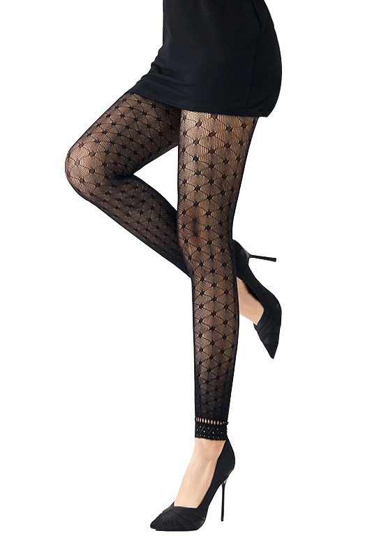 Collant Résille Noir Pois Carreaux Pied Nu