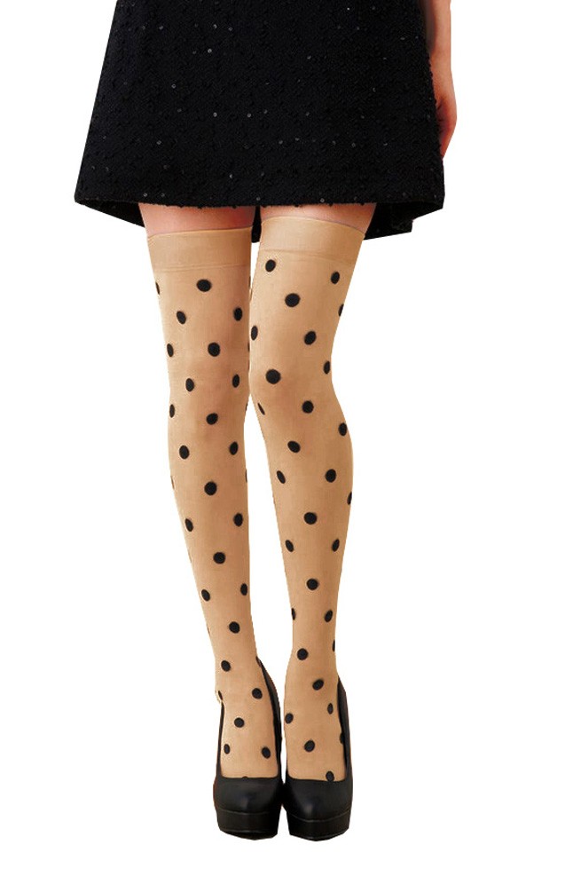 Bas Voile Chair Nud Pois Noir