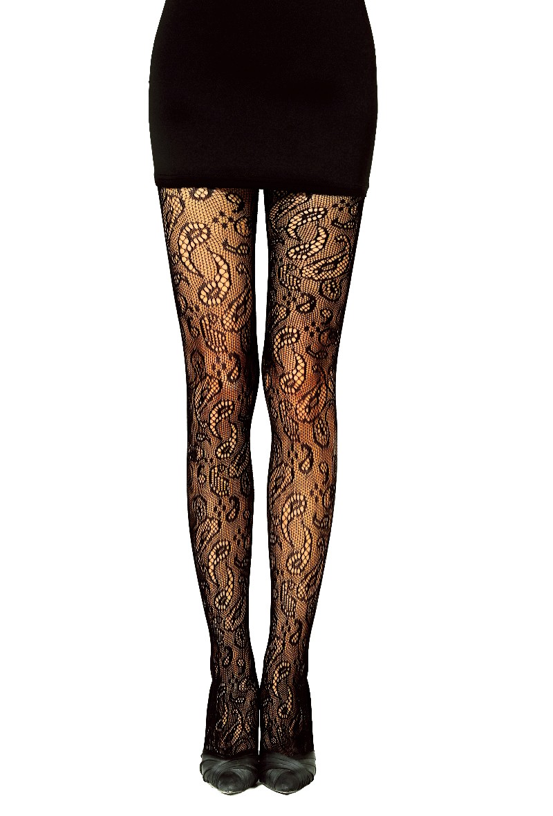 Collant Résille Fine Noir Motif Floral